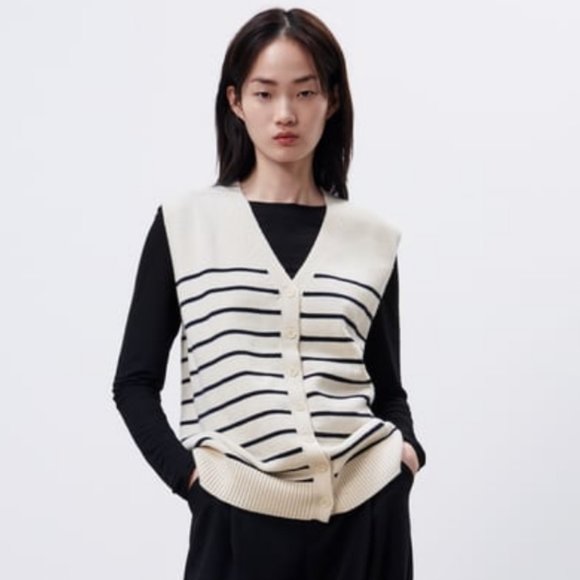 Zara | Jackets & Coats | Zara Black And White Striped Knit Vest | Poshmark